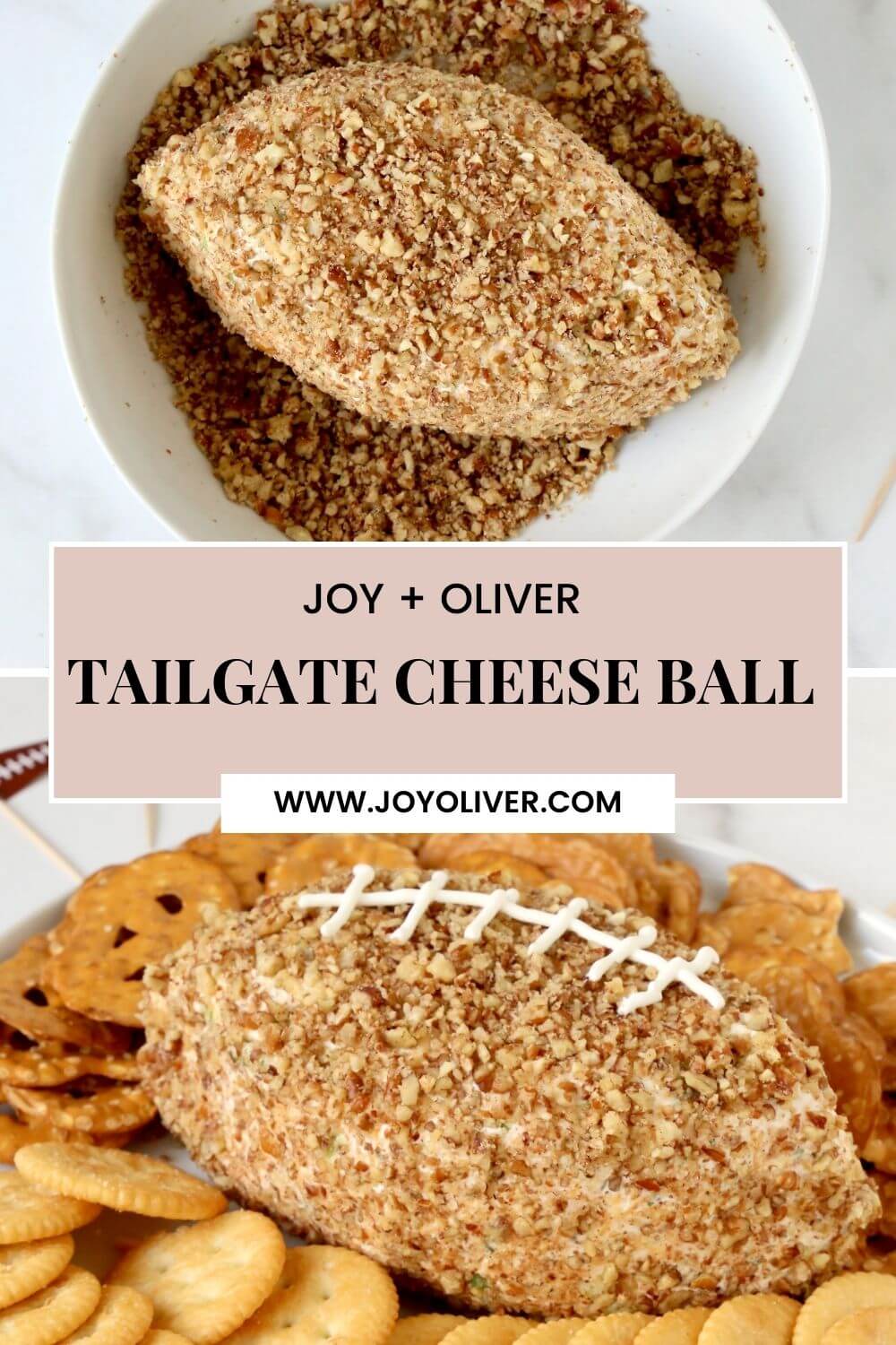 Easy Bacon Cheddar Football Cheese Ball - Joy + Oliver
