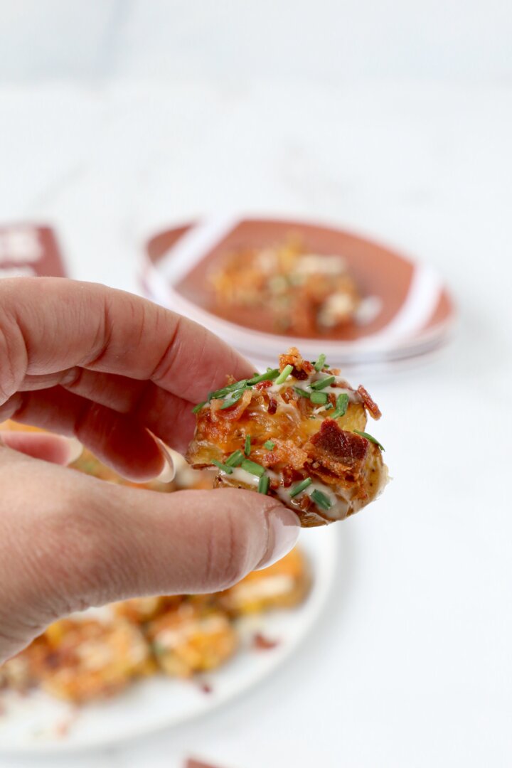 Loaded Smashed Potatoes (The Ultimate Super Bowl Bites) - Joy + Oliver